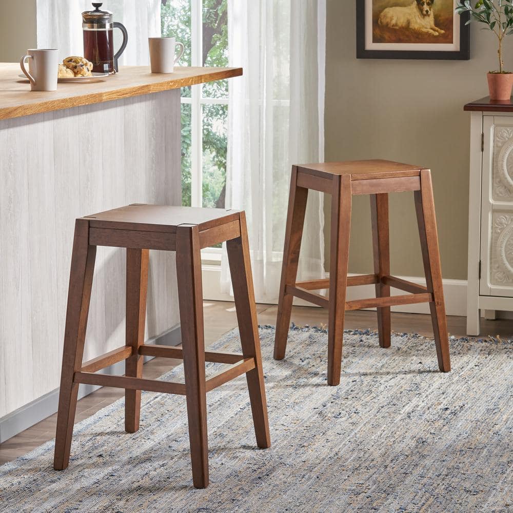 Noble House Farmhouse 26 in. Walnut Counter Stool (Set of 2) 66081 ...