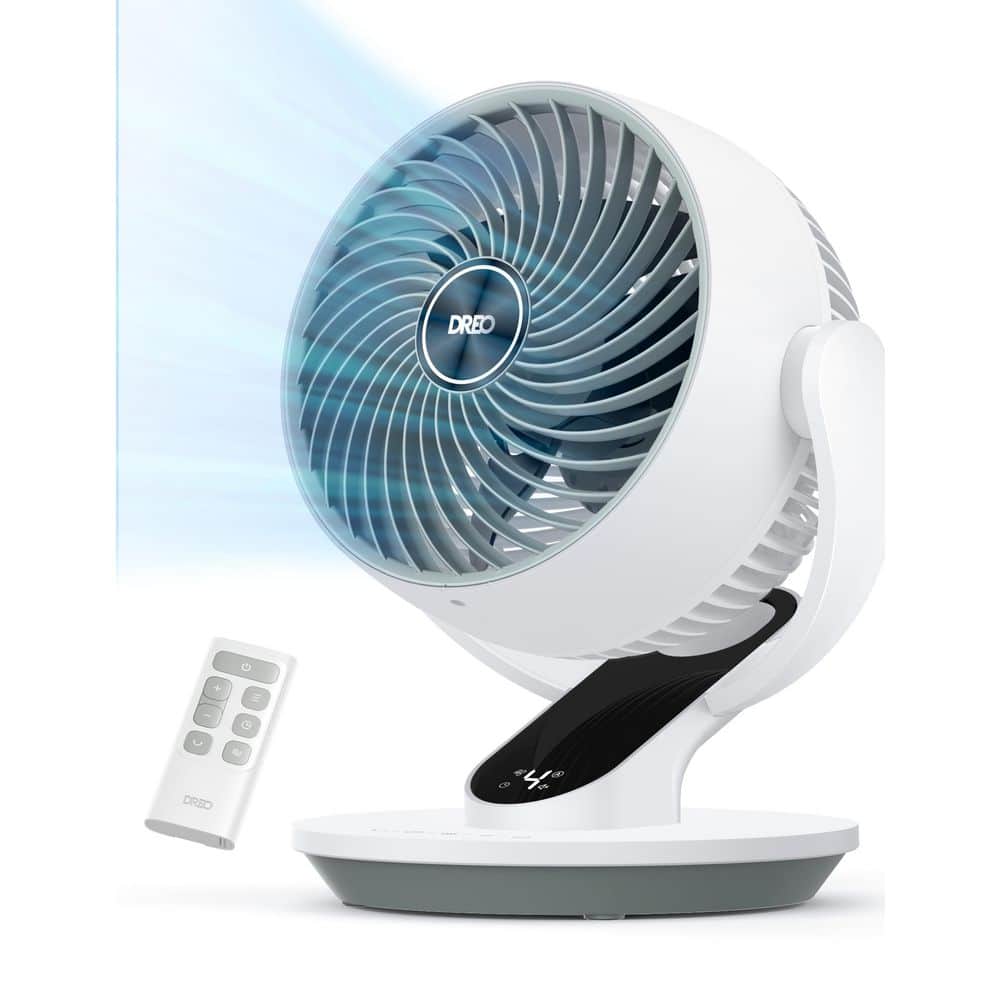 DREO 9 in. 4-Speed Air Circulator Desk Fan for Table, 70 ft. Strong ...