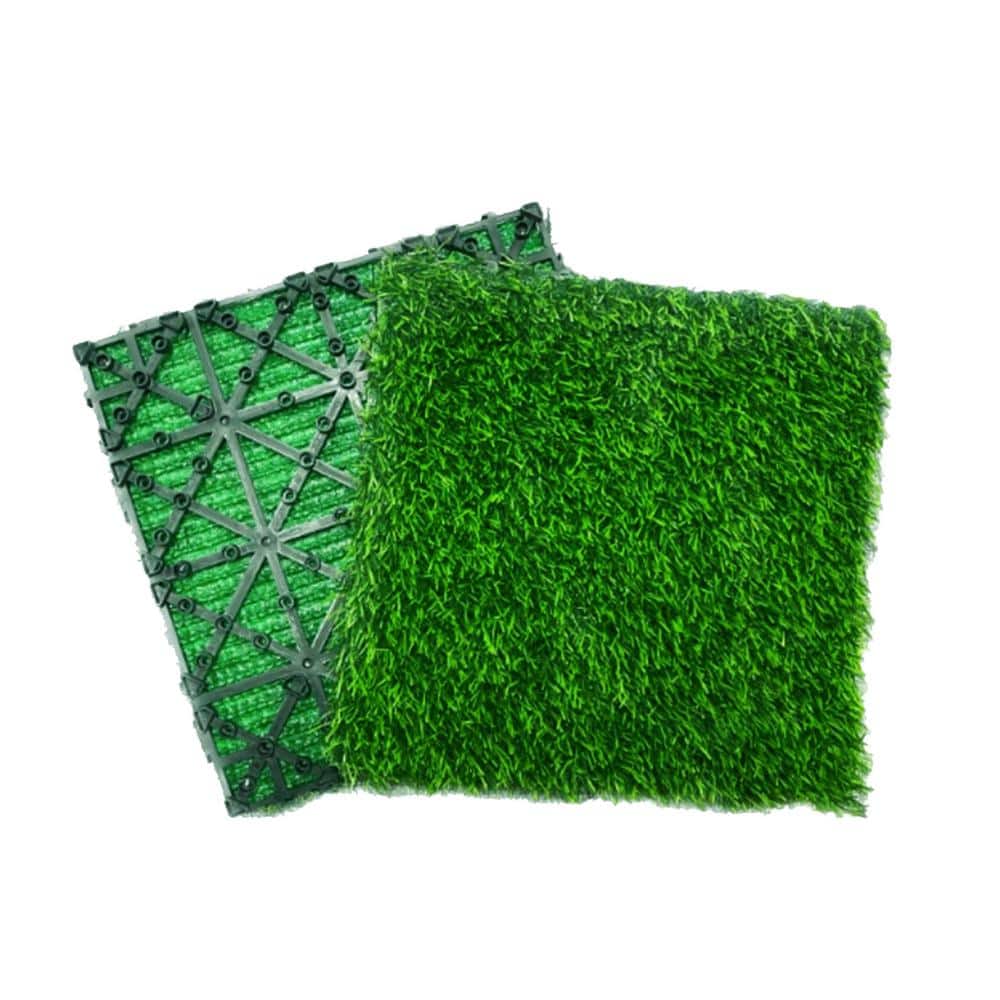YOFE 1 ft. x 1 ft. Composite Artificial Grass Turf Interlocking Deck ...
