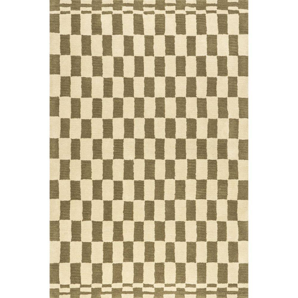 RUGS USA Arvin Olano Kia Checkerboard Wool Olive 9 ft. x 12 ft. Indoor ...
