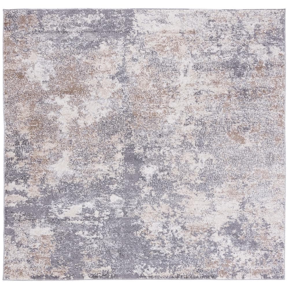 SAFAVIEH Aston Light Gray/Gray 8 ft. x 8 ft. Distressed Geometric ...