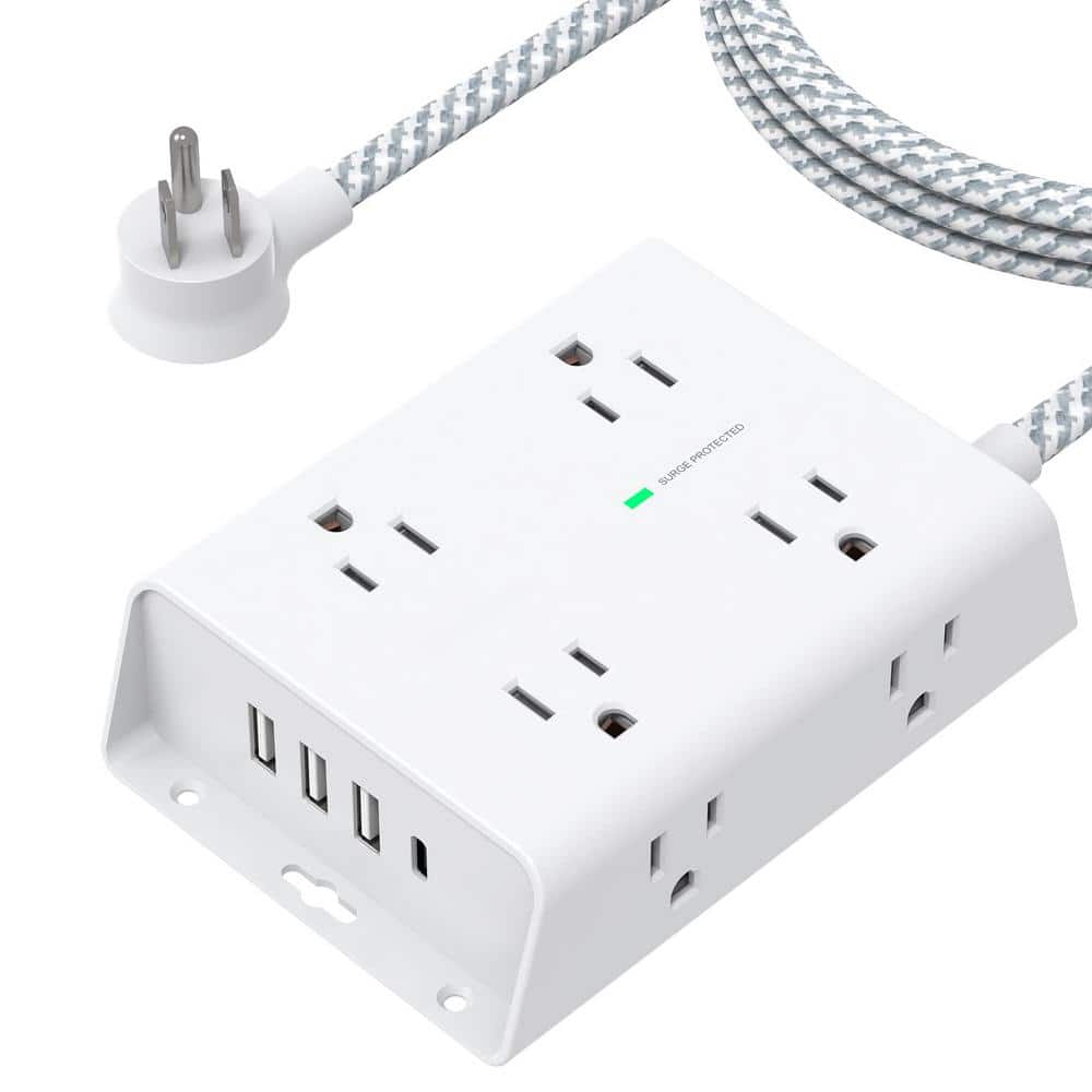 Vrbgify Wall Mountable 5 ft. 8-Outlet AC Widely Outlets Surge Protector ...