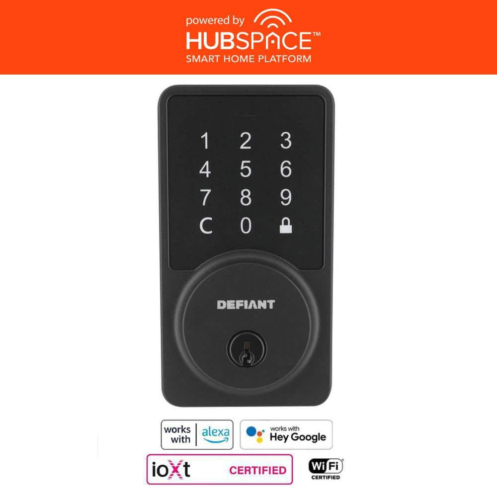 Defiant Square Matte Black Electronic Single Cylinder Deadbolt Wi-Fi ...