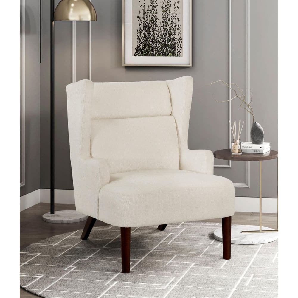 Noble House Gifted Modern Beige 27.5 in. Chenille Upholstered Wingback ...