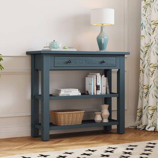Polibi 36 in. Navy Rectangle Wood Console Table with Drawer and 2 ...