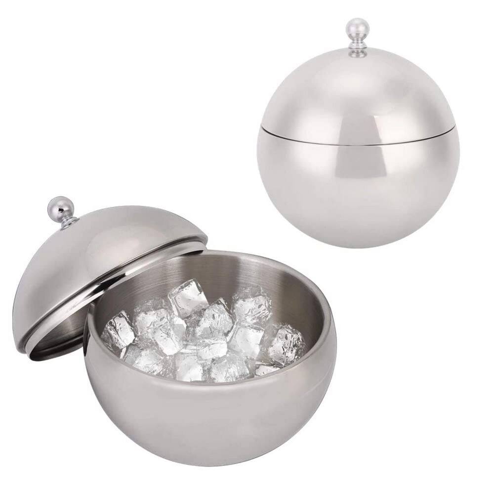 Wudkey 7.1 in. Silver Double Insulation Stainless Steel Ice Bucket with ...