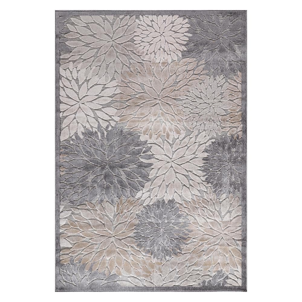 Beverly Rug Beige 5 ft. x 7 ft. Equator Floral Tropical Indoor Outdoor ...