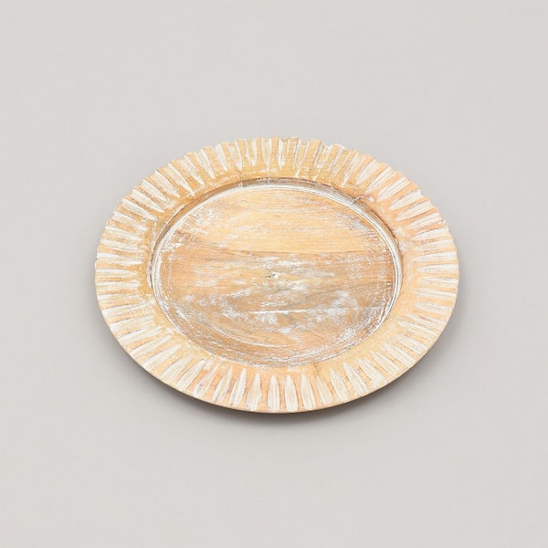 Top-Notch Brown+White Round Wood 13 in. Charger Plate, Dinning Placemat ...