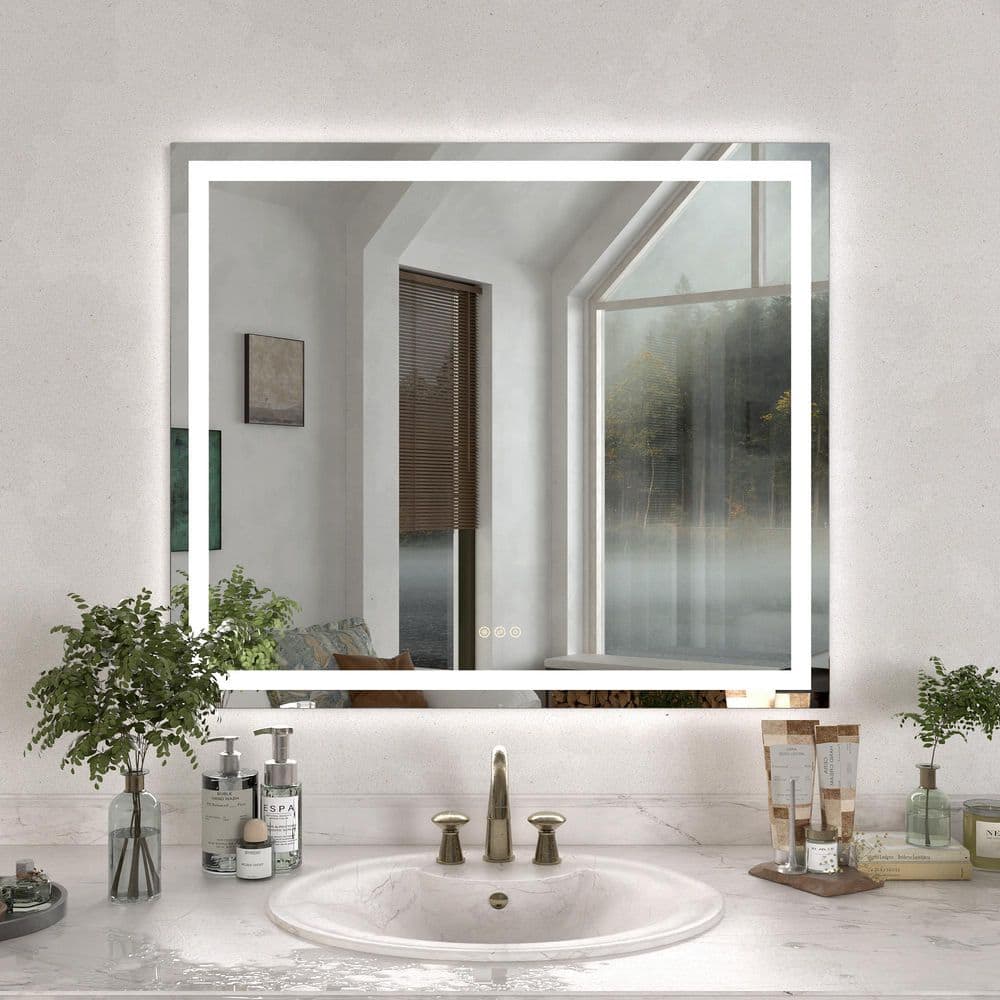 Hermitage Bath Swarm 42 in. W x 36 in. H Rectangular Frameless LED Wall ...
