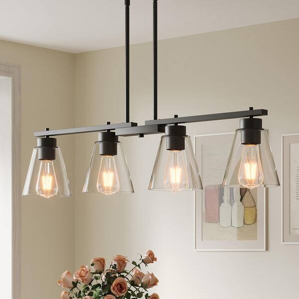 BYBLIGHT 34 in. 4-Light Farmhouse Modern Black Linear Island Pendant ...
