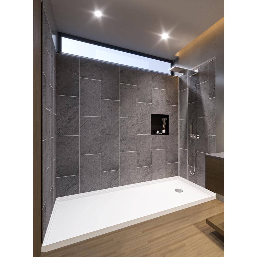 NuVo Slate Grey 60-in x 34-in x 83-in 7 Pieces Alcove Shower Kit With ...
