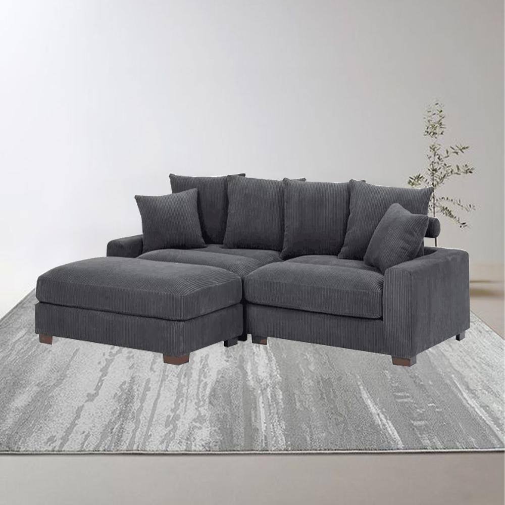 Monland 89 in. Square Arm Polyester Corduroy Upholstery L-Shaped ...