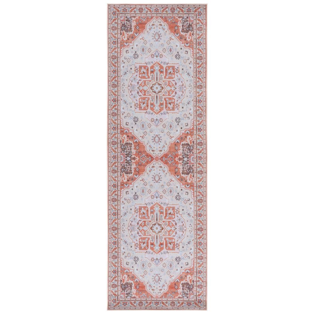 SAFAVIEH Tucson Rust/Ivory 3 ft. x 8 ft. Machine Washable Ornate Floral ...