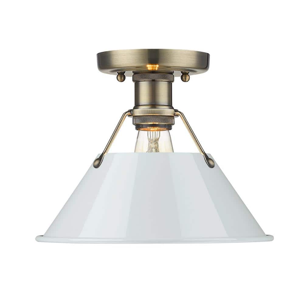 Golden Lighting Orwell 10 in. 1-Light Aged Brass and Dusky Blue Flush ...