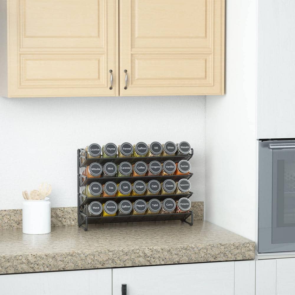 Numhew 4-Tier Black Spice Rack Organizer with 28 Spice Jars, 386 Spice ...