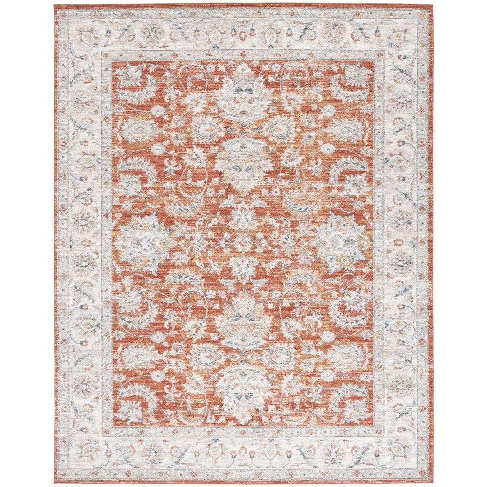 SAFAVIEH Avalon 8 ft. x 10 ft. Rust/Ivory Ornate Distressed Border Area ...
