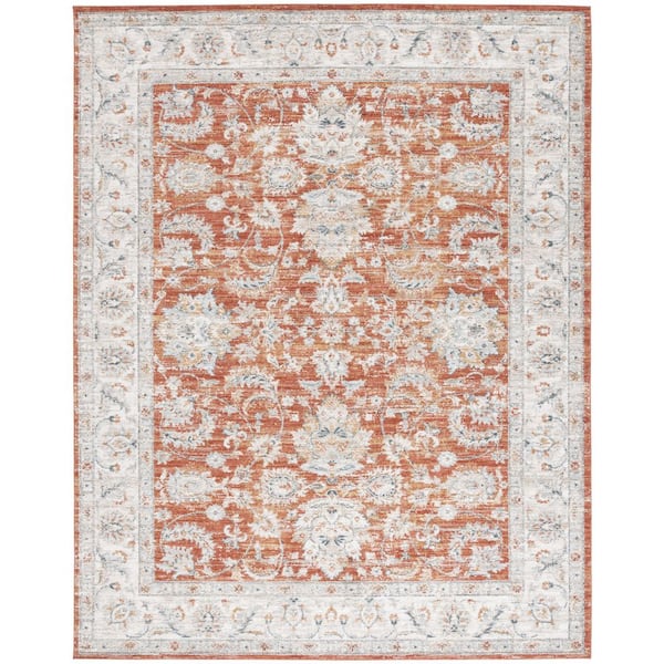 SAFAVIEH Avalon 9 ft. x 12 ft. Rust/Ivory Ornate Distressed Border Area ...