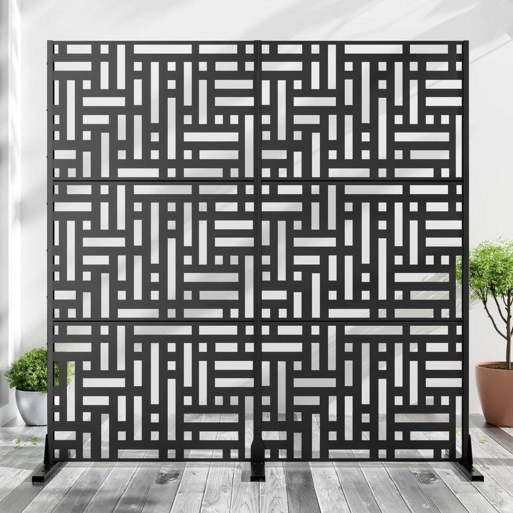 72 in. x 71 in. Black Outdoor Metal Galvanized Privacy Screen Fence ...