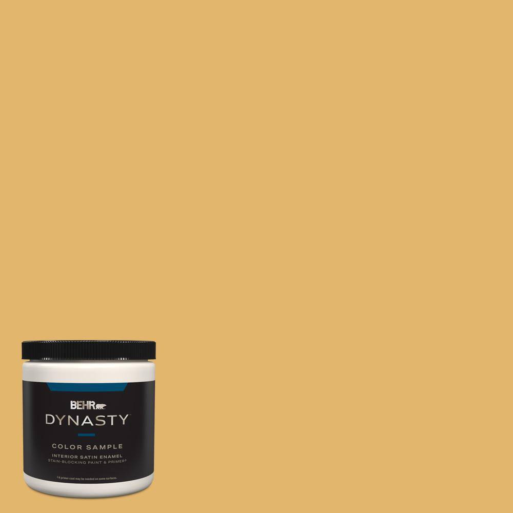 BEHR DYNASTY 8 oz. #M290-5 English Custard Satin Enamel Stain-Blocking ...