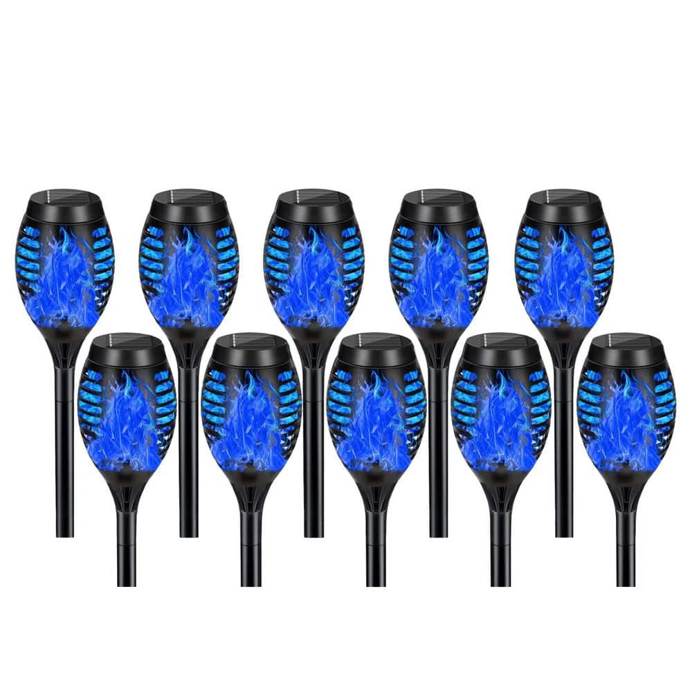 Misopily 10 Pack Blue ABS Solar Torch Lights Flickering Flame Outdoor ...
