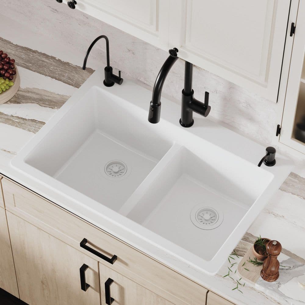 Karran Quartz Granite Composite 33 in. Drop-in Top Mount Double Bowl ...