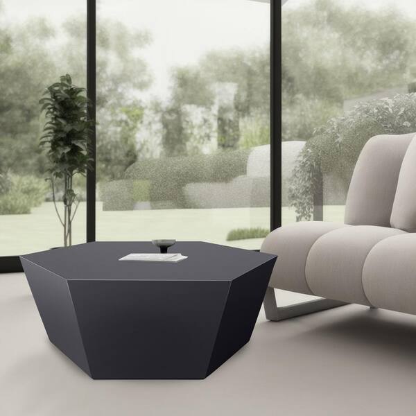 PATIO WATCHER 35 in. Magnesium Oxide Hexagonal Outdoor Coffee Table ...