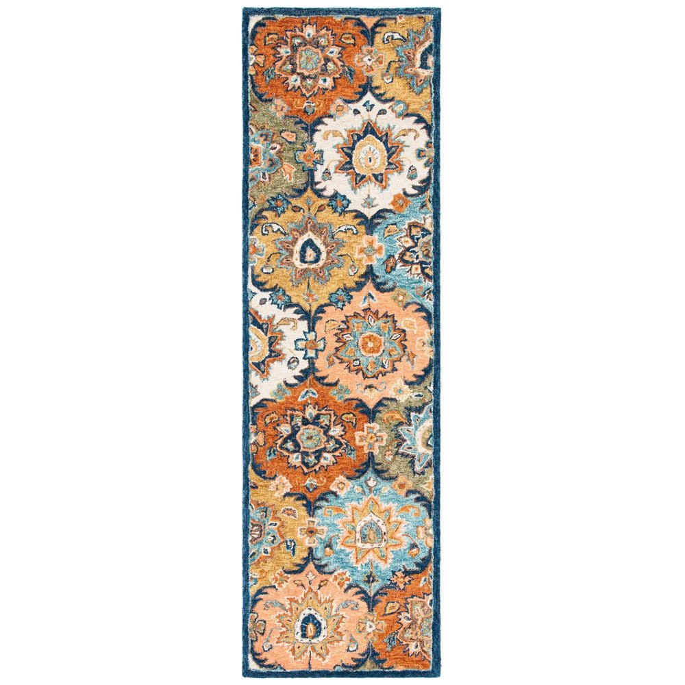 SAFAVIEH Heritage 2 ft. x 8 ft. Blue/Rust Quatrefoil Ornate Runner Rug ...
