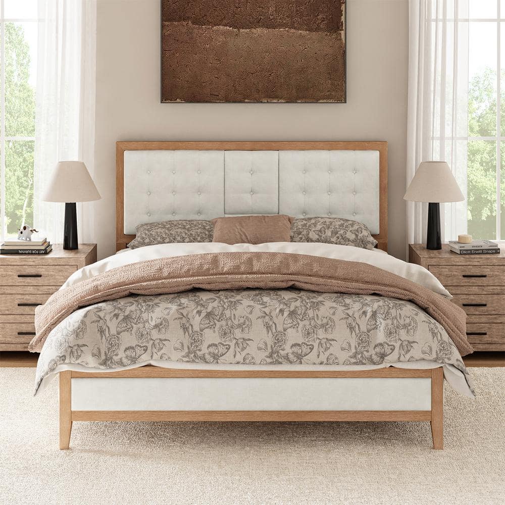 JAYDEN CREATION Romeo Beige Wood Frame Queen Platform Bed with ...