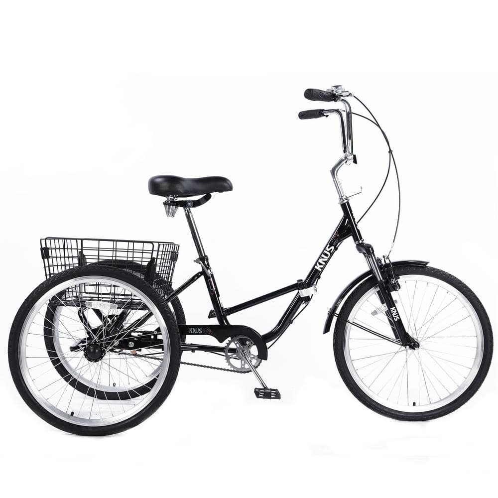 Cesicia 24 in. Black Steel Folding Tricycles with Shopping Basket and ...