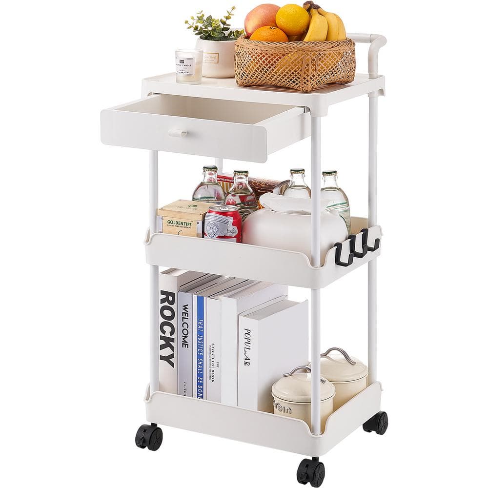 VEVOR 3-Tier Rolling Utility Cart with Drawer Multi-function Storage ...