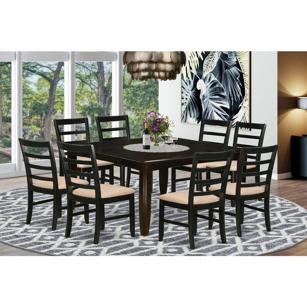 East West Furniture 9-Piece Square Cappuccino Finish Solid Wood Top ...