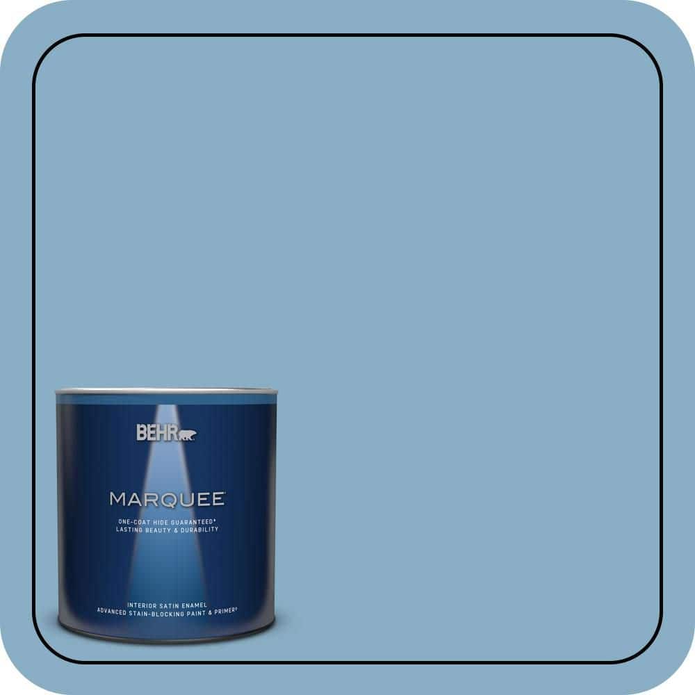 BEHR MARQUEE 1 qt. #S500-4 Chilly Blue One-Coat Hide Satin Enamel ...