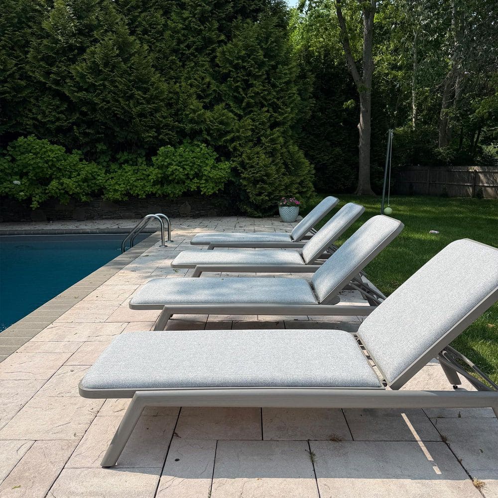 PURPLE LEAF Chaise Lounge Gray 2-Pieces Metal Outdoor Recliner w/Slide ...
