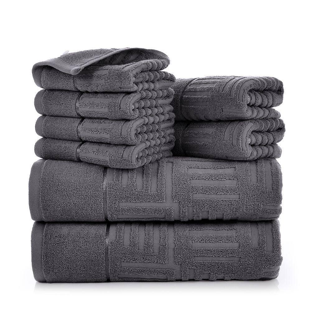 JML 8 Piece Dark Grey Jacquard Cotton Bath Towels Set CTS01-DGrey-8PCS - The Home Depot