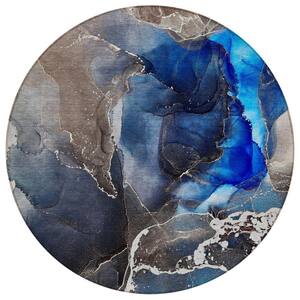 HomeRoots Blue 8 ft. Round Abstract Indoor / Outdoor Area Rug ...