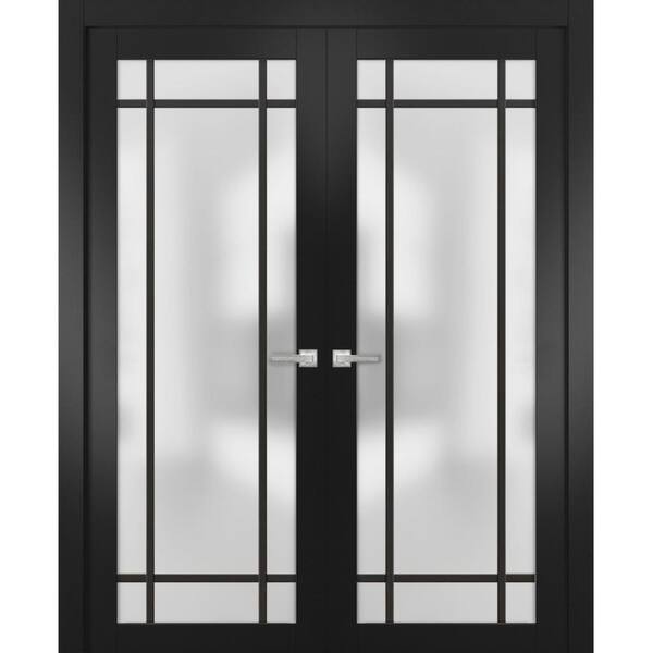 Sartodoors 72 in. x 96 in. 2 Panel Black Matte Finished Solid Wood ...