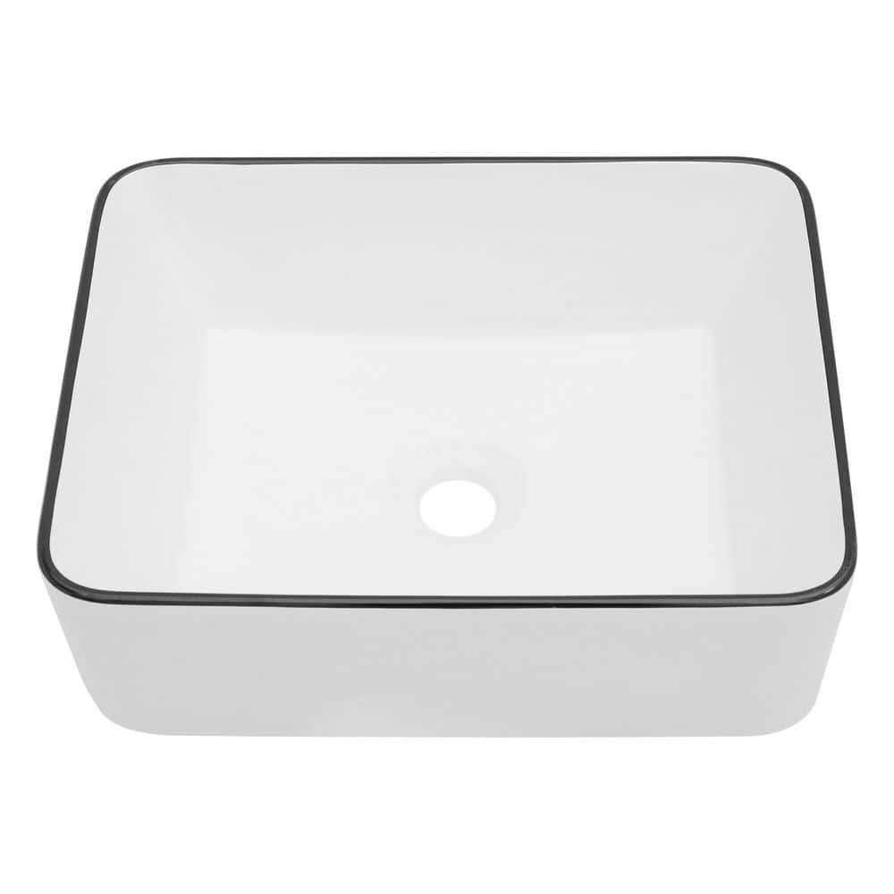YSQCAR 16 in. Vessel Rectangular Bathroom Sink without Overflow Drain ...
