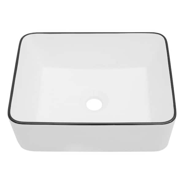 YSQCAR 16 in. Vessel Rectangular Bathroom Sink without Overflow Drain ...