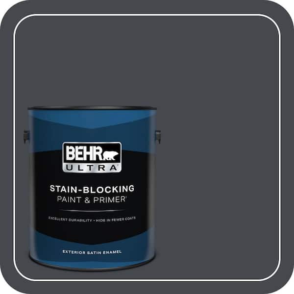 BEHR ULTRA 1 gal. #N490-7 Ink Black Satin Enamel Exterior Paint ...
