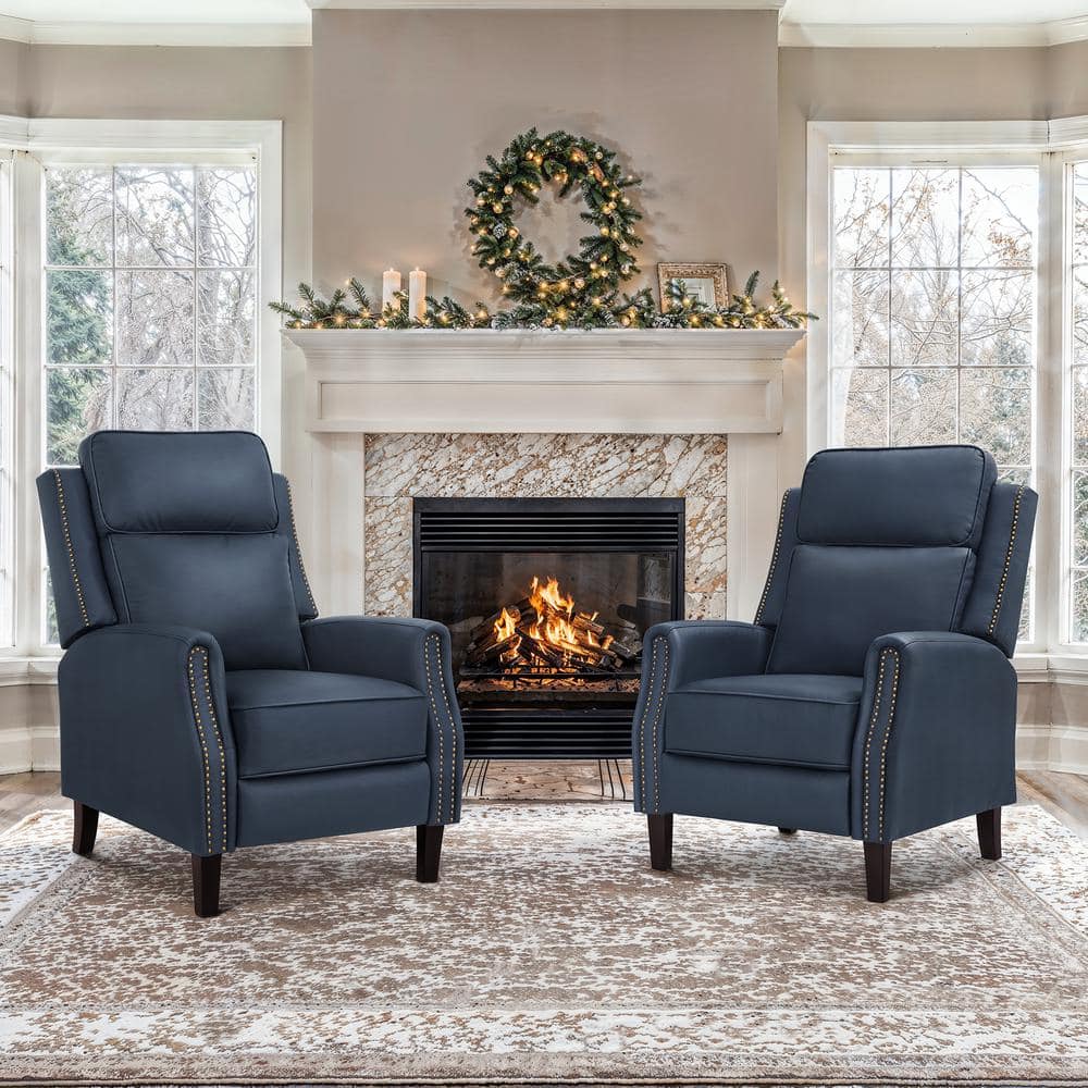 OrangeOne Valkyrie Navy Genuine Leather Recliner Chair Arm Chair with ...