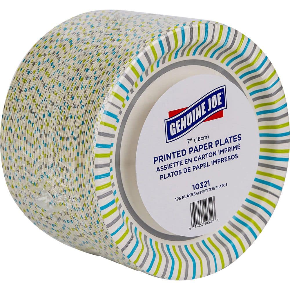 Genuine Joe 7 in. Multicolor Striped Disposable Paper Plates, 125/Pack ...