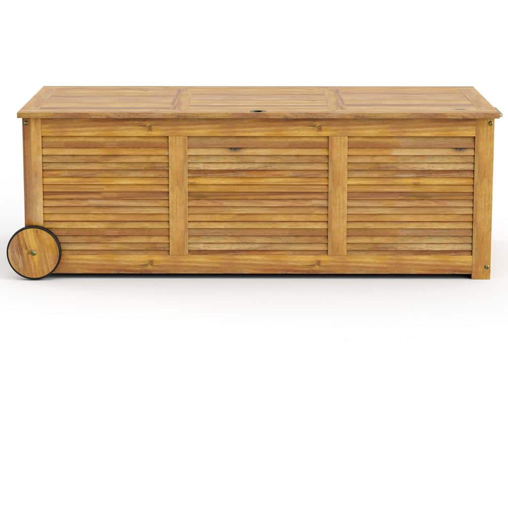 WELLFOR 48 gal. Rolling Patio Wooden Deck Box DOS71258 - The Home Depot