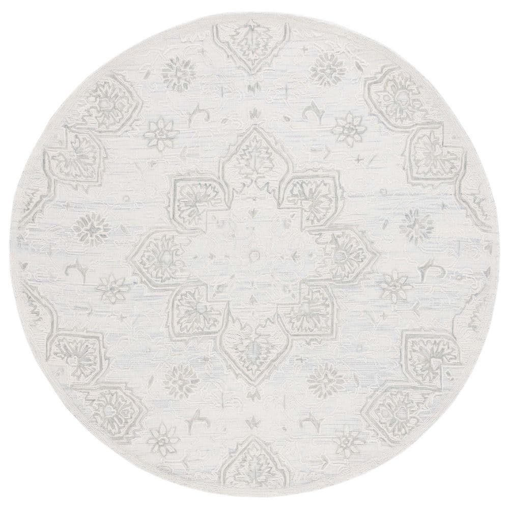 SAFAVIEH Trace 6 ft. x 6 ft. Gray/Ivory Ornate High-Low Round Area Rug ...