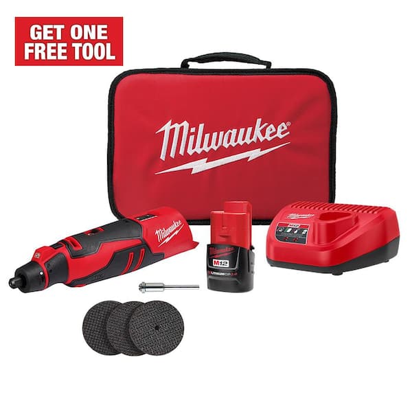 Milwaukee M12 12V Lithium-Ion Cordless Brushless Rotary Tool with (1) 2 ...