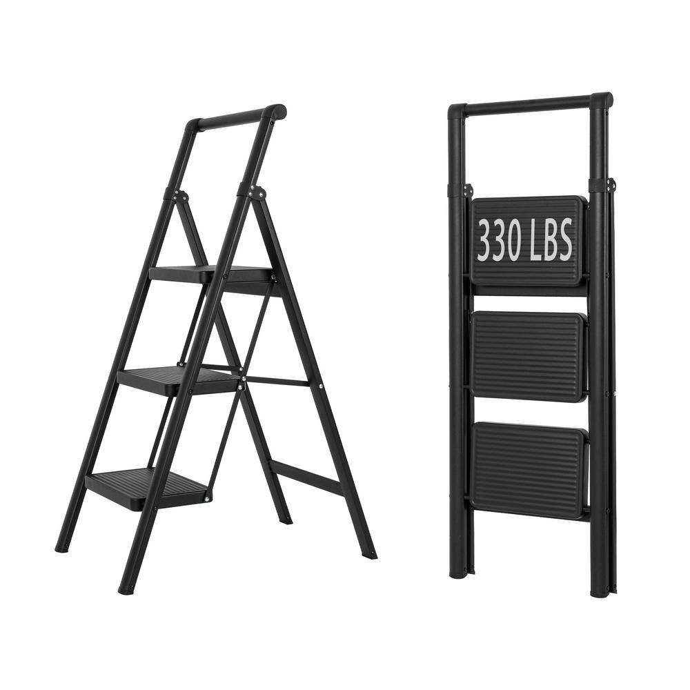 Tatayosi 3-Step Steel Folding Step Stool Ladder 330 lbs. Load Capacity ...