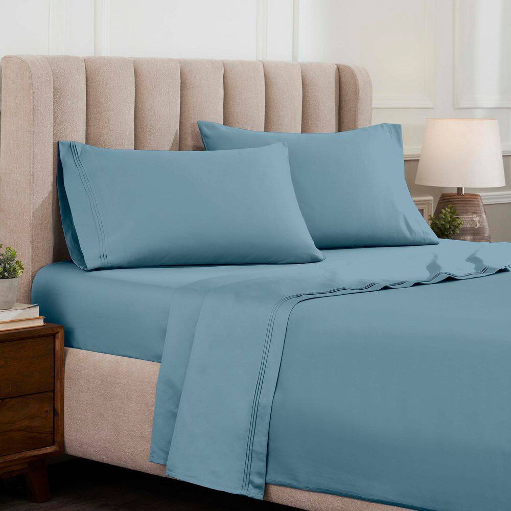 SUPERIOR Egyptian Cotton 1500 Thread Count 4-Piece Medium Blue Solid ...