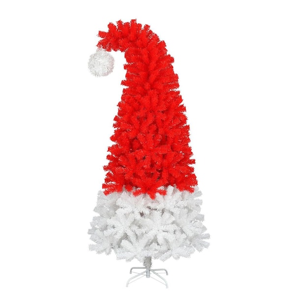 JEAREY 6 ft.Unlit Bent Top Santa Hat Style Artificial Christmas Tree ...