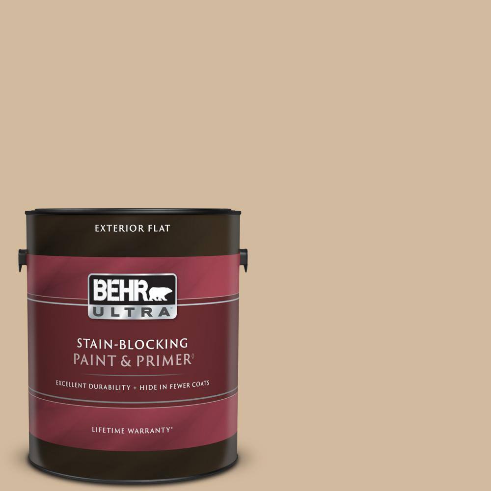 BEHR ULTRA 1 gal. #S280-3 Practical Tan Flat Exterior Paint & Primer ...