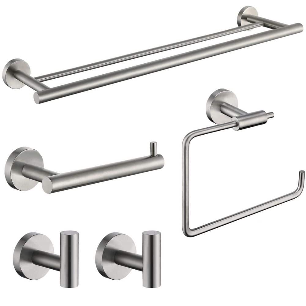 ATKING Wall Mounted 5-Piece Bath Hardware Set with Dual-rod Towel Bar ...