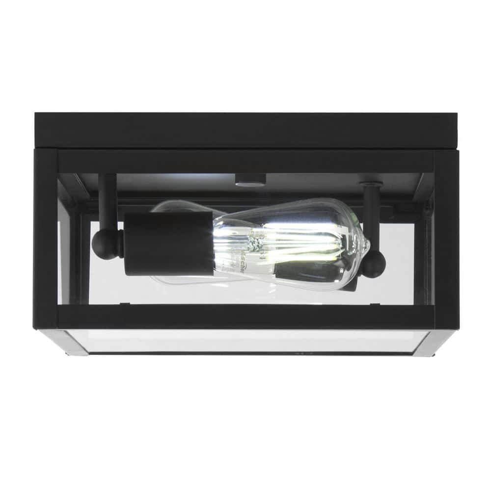 Hampton Bay Hurley 10 in. 2-Light Modern Matte Black Outdoor Ceiling ...